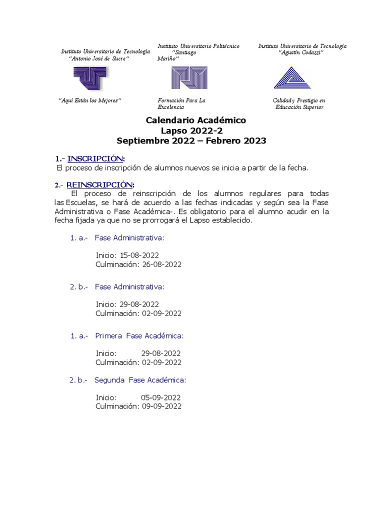 Calendario Academico Uts 2022-2 | PDF | Educación más alta