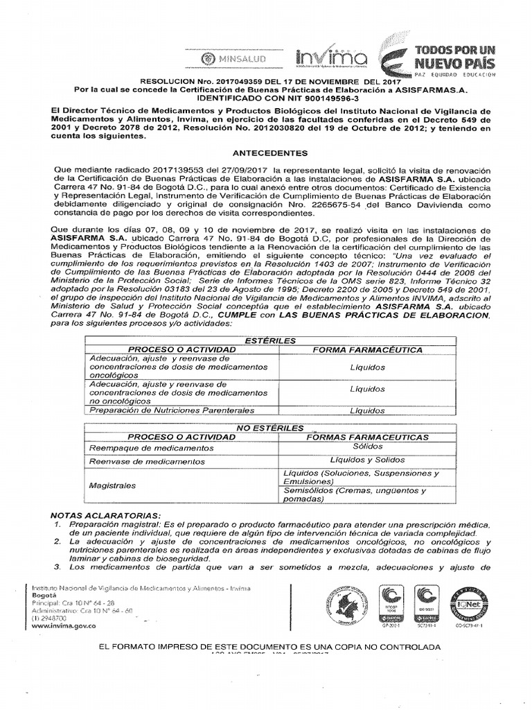 Certificado BPE ASISFARMA | PDF