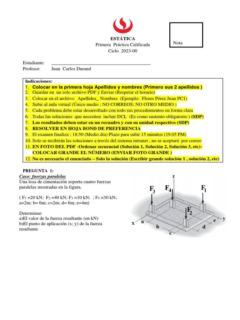 Práctica Calificada de Estática 2023 | PDF
