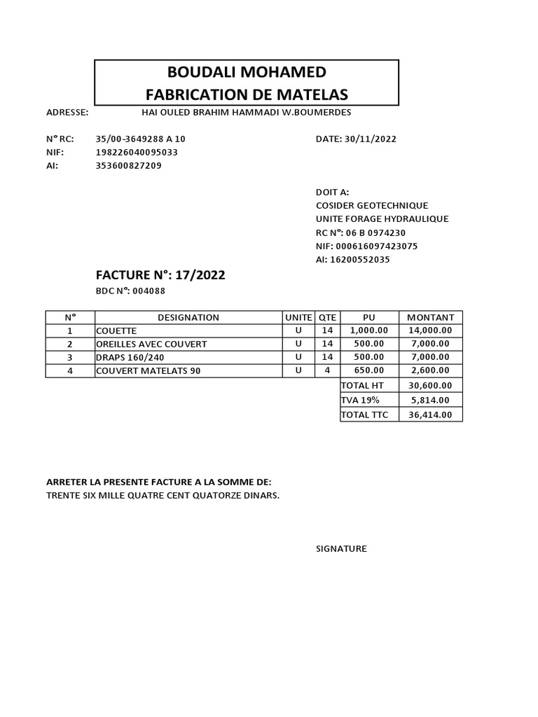 Model Facture | PDF | Impôts | Sodles