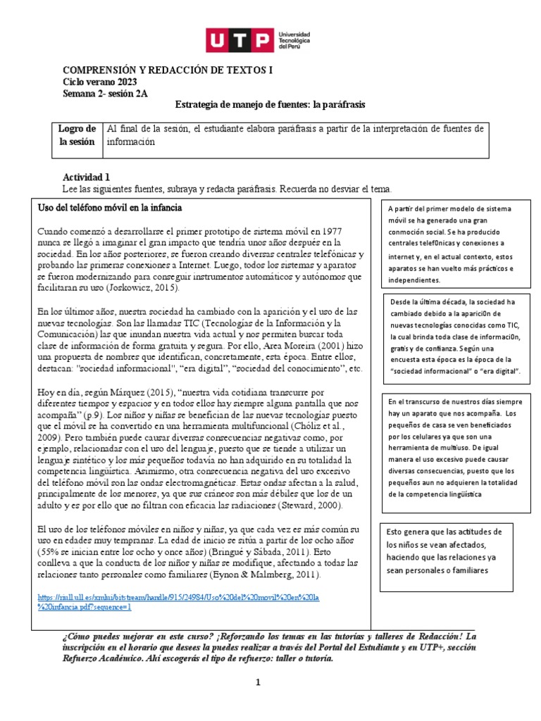 S02.s2A La Paráfrasis_estrategia de Manejo de Información (Material ...