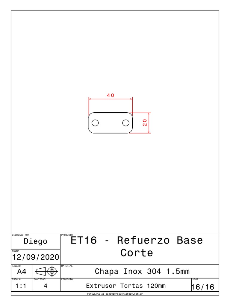 Chapas Extrusor ET16 - Refuerzo Base Corte | PDF