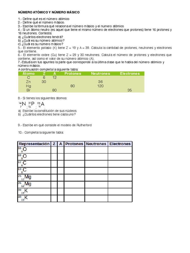 Número Atómico y Número Másico | PDF