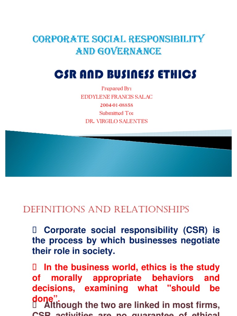 CSR and Business Ethics REPORT | Business Ethics | Corporate Social ...