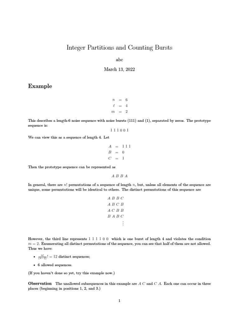 Sequence Counting By Integer Partitioning Pdf Permutation Numbers