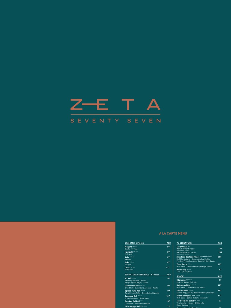 Zeta A La Carte Menu 3rd October | PDF | Sauce | Cooking