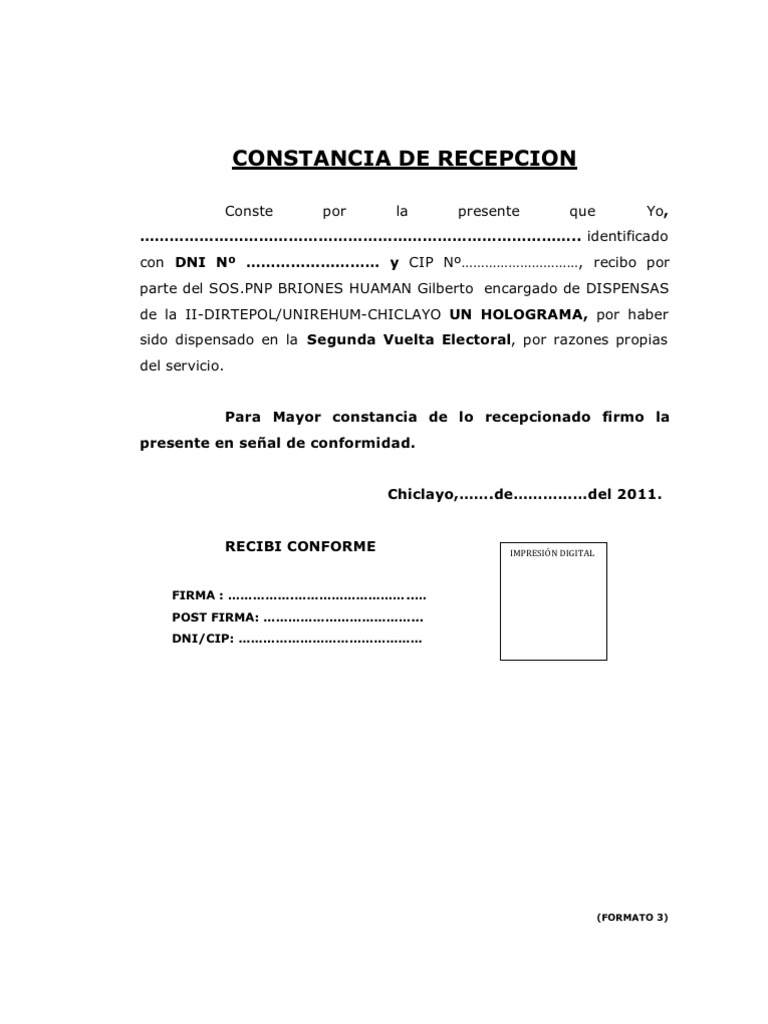 Constancia de Recepcion. | PDF