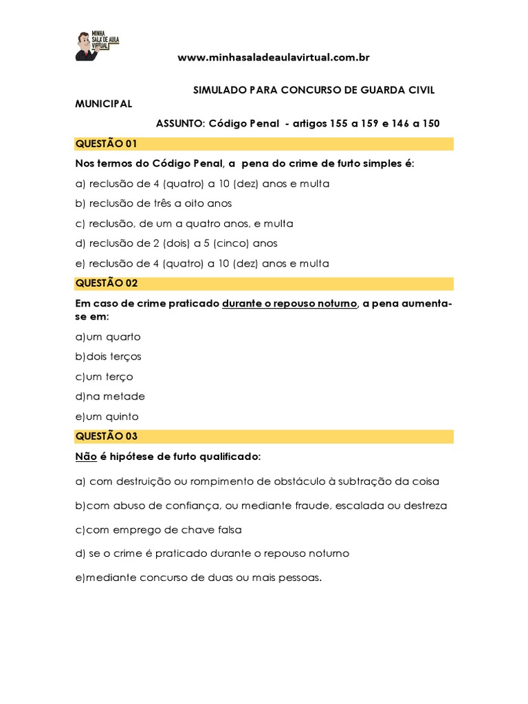 SIMULADO MSAV CrimesPenais2 | PDF | Roubo | Roubo
