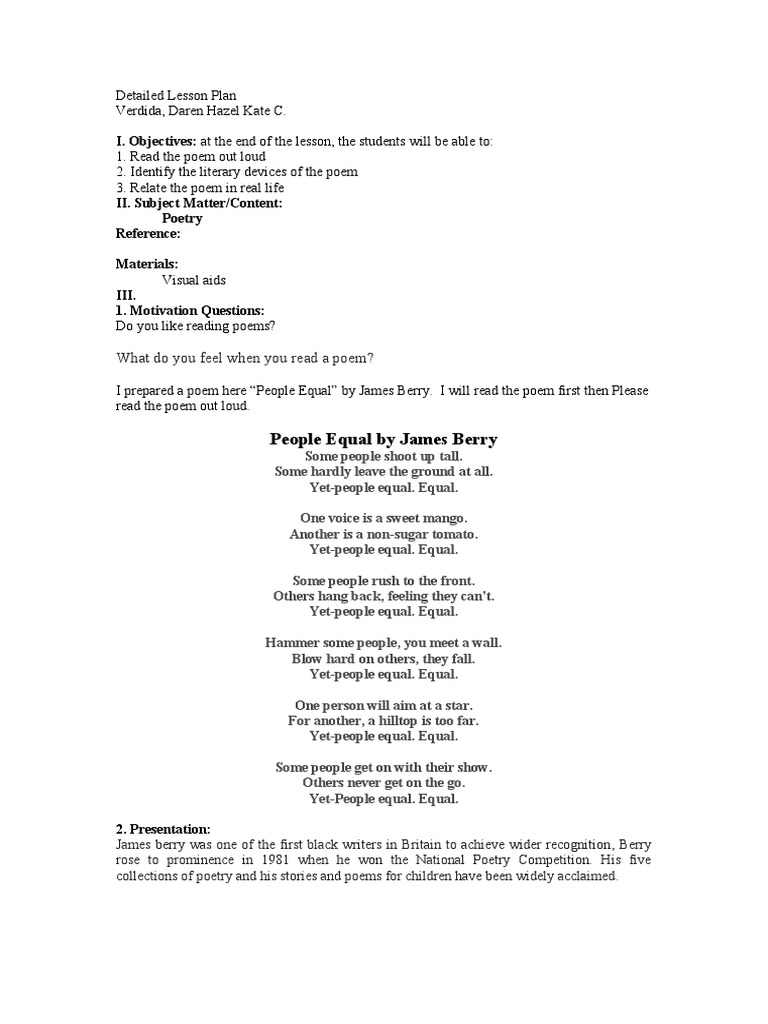 Analyzing "People Equal" by James Berry | PDF | Poetry