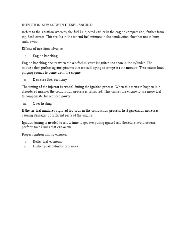 Injection Advance in Diesel Engine | PDF | Internal Combustion Engine ...