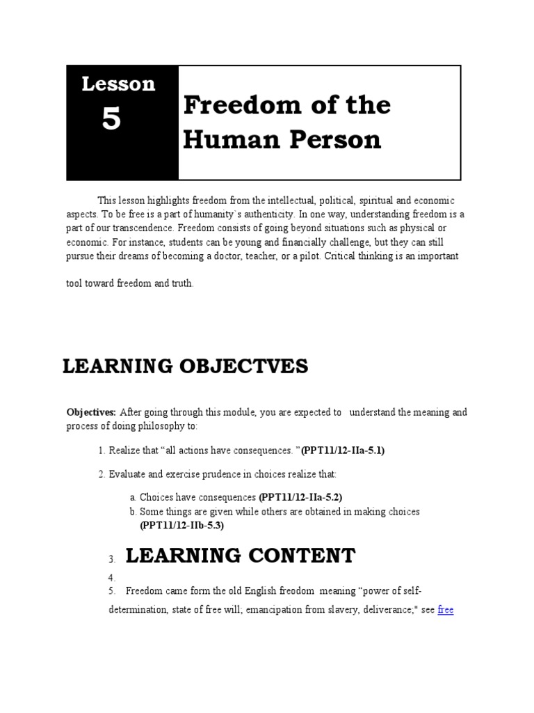 Lesson 5 | PDF | Free Will | Metaphysics