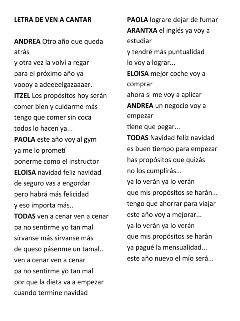 Letra de Ven A Cantar | PDF