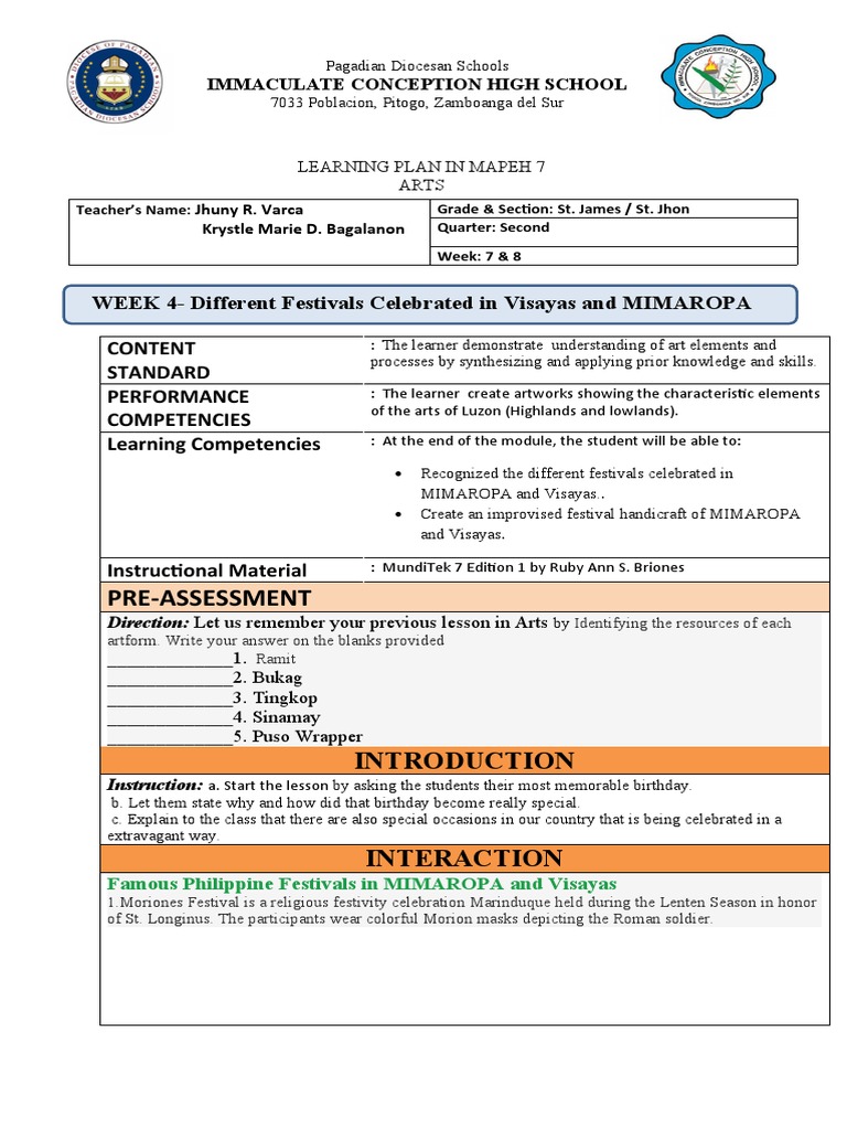 Festivals of the Visayas and MIMAROPA: A Learning Plan on the Arts for ...