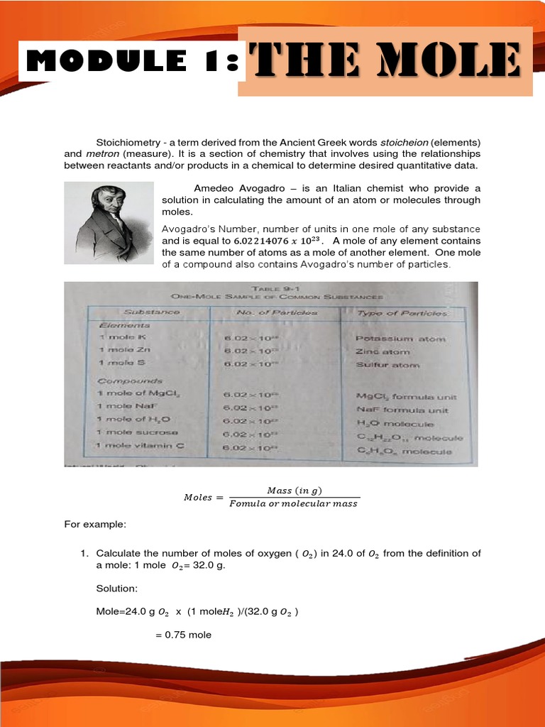 Module 1 The Moles | PDF | Mole (Unit) | Atoms