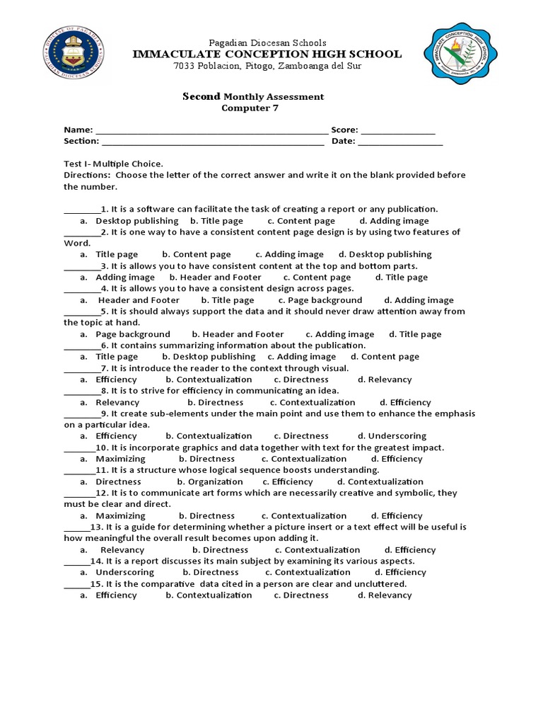 COMPUTER 7 (Monthly 2ndexam) | PDF | Data | Human Communication