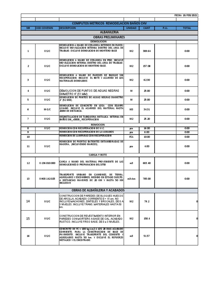 Presupuesto Baños CHV 19 - 2-21 | PDF | Ingeniero civil | Ingeniería de ...