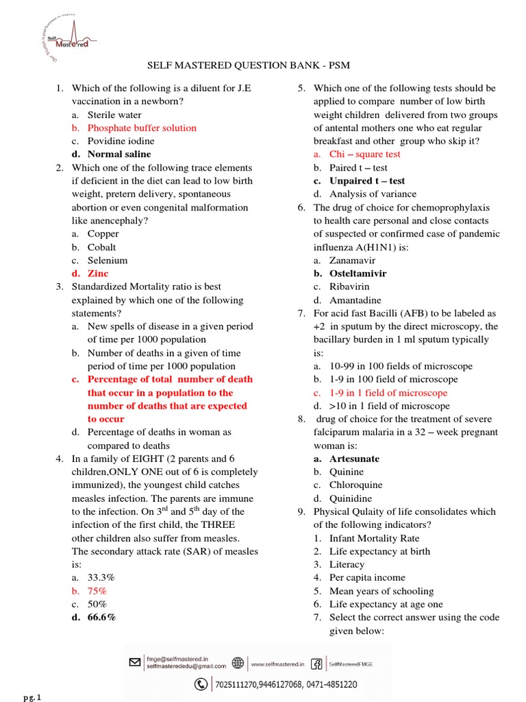 PSM 2nd With Answer | PDF | Vaccines | Cohort Study