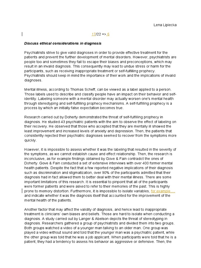 Erq: Discuss Ethics in Diagnosis | PDF | Mental Disorder | Psychiatry