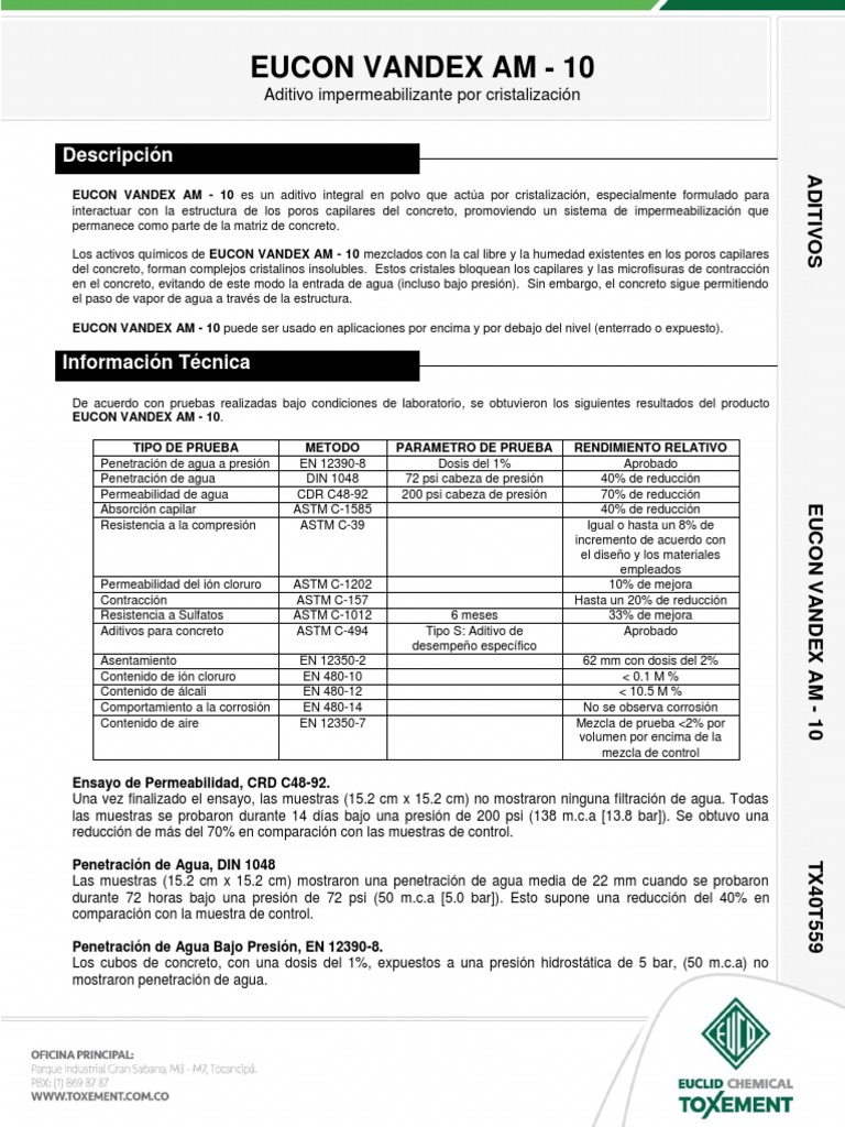 Eucon Vandex Am 10 | PDF | Hormigón | Materiales