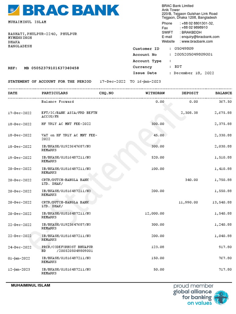 BRAC Bank Statement 16102022 | PDF | Business | Banking Technology