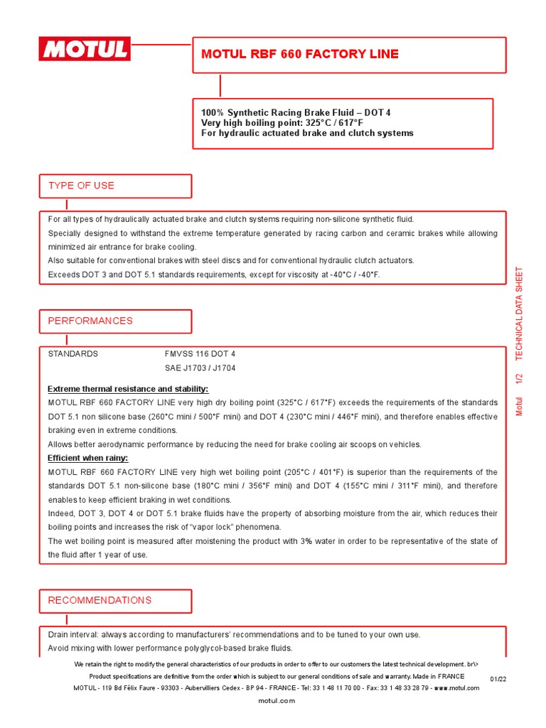 Motul - RBF 660 Brakefluid Datasheet | PDF | Civil Engineering | Continuum Mechanics