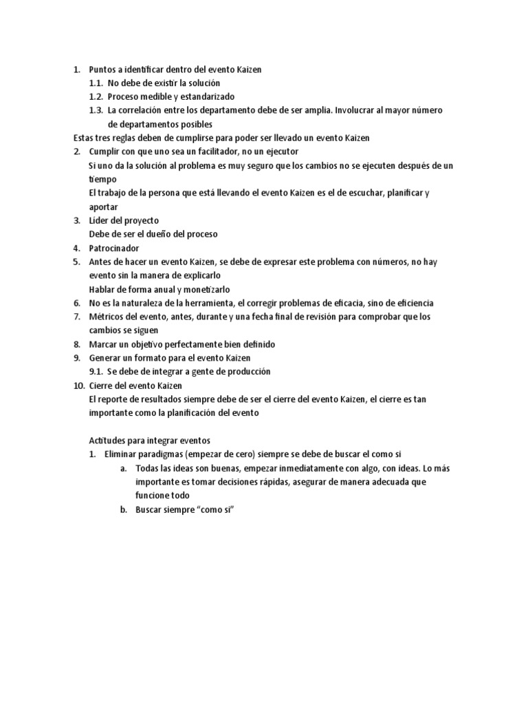 Evento Kaizen. Planificación y Mejora | PDF | Planificación