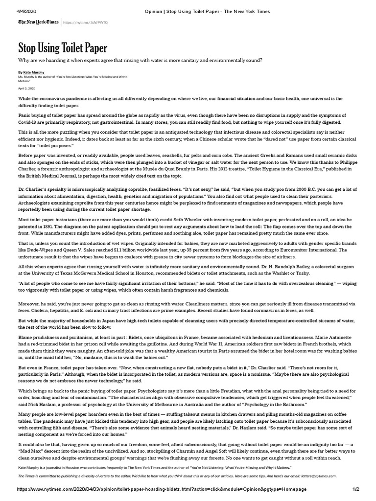 Opinion - Stop Using Toilet Paper - The New York Times | PDF | Toilet ...