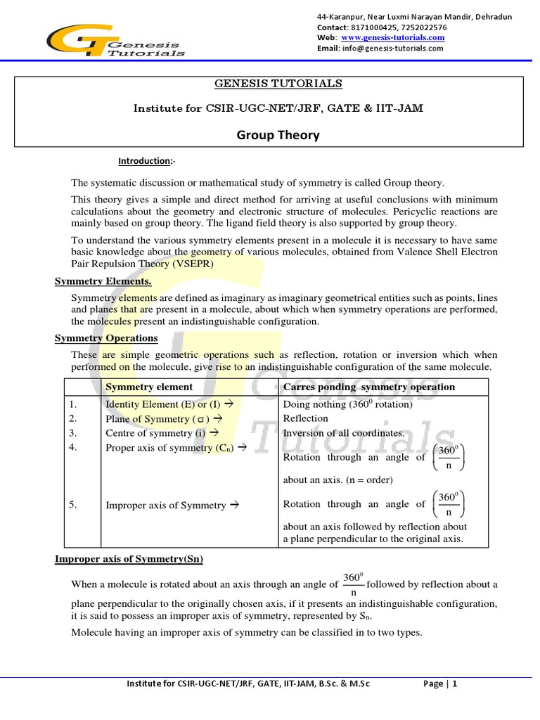 Group Theory 1 60 Pdf Group Theory Molecular Orbital