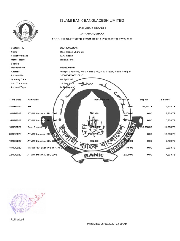 Islami Bank Account Statement 2022 | PDF