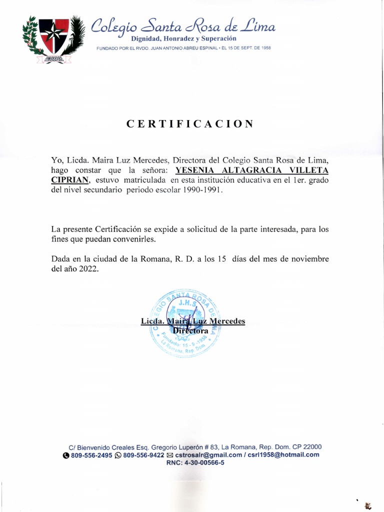 School Certification | PDF