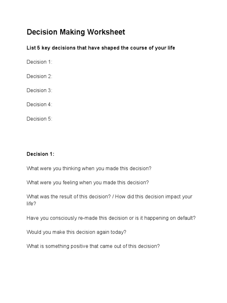 Decision Making Worksheet | PDF | Psychology | Psychological Concepts