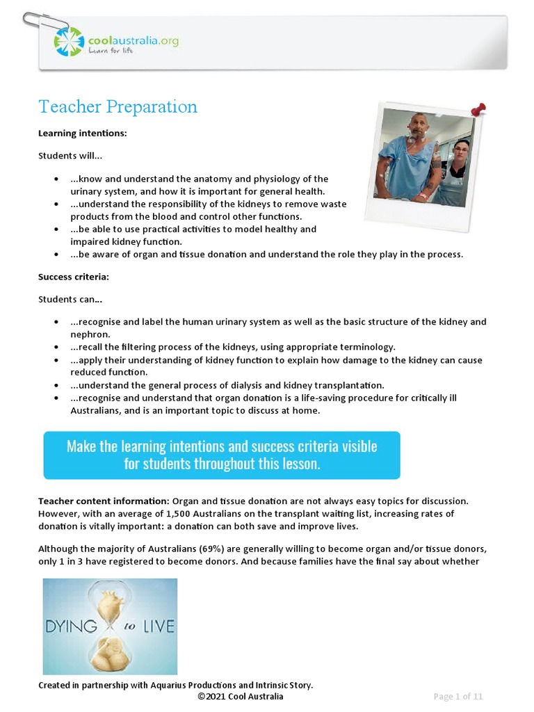 Dying To Live The Urinary System Science Year 9-Teacher Worksheet | PDF ...