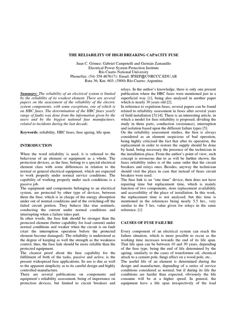 Reliability of Fuses 1 5 | PDF | Fuse (Electrical) | Reliability Engineering