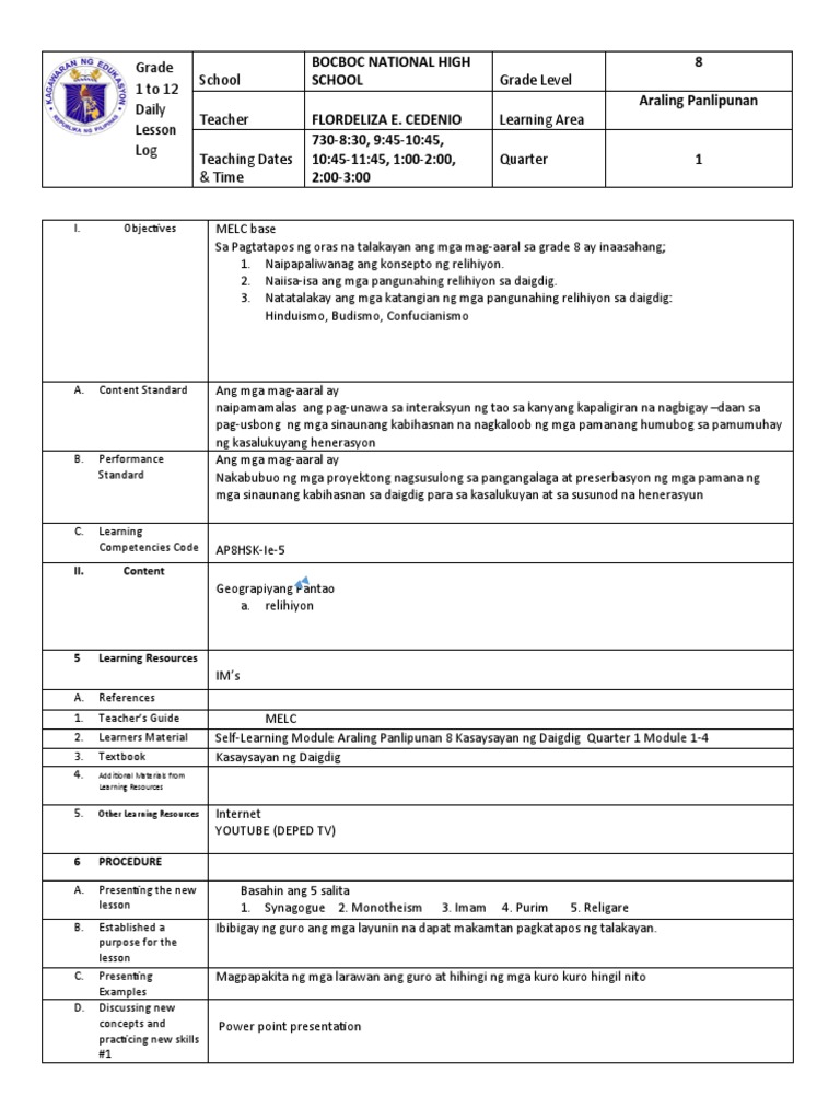 DLL S.Y 2022 2023 | PDF