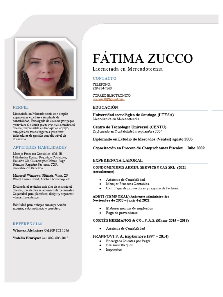 CV - Fátima Zucco, Acutalizado | PDF | Contabilidad | Economias