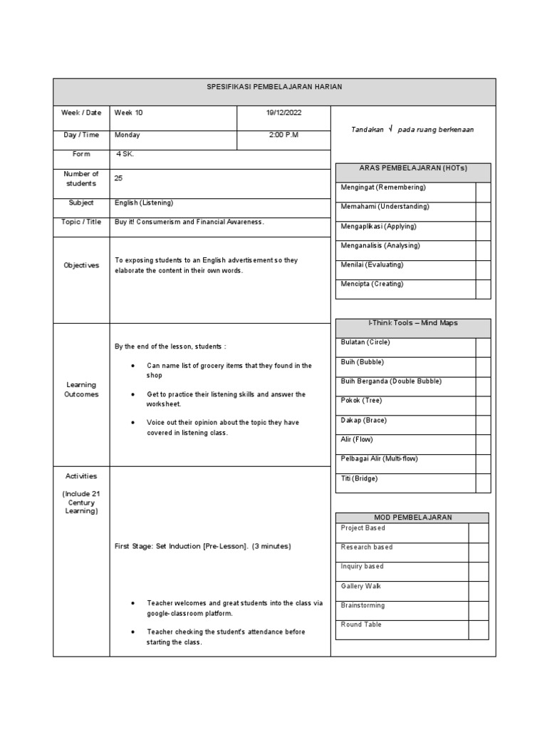 Lesson Plan Format (Edu 555) Kamarul Hafiz Zulkafli | PDF | Textbook ...