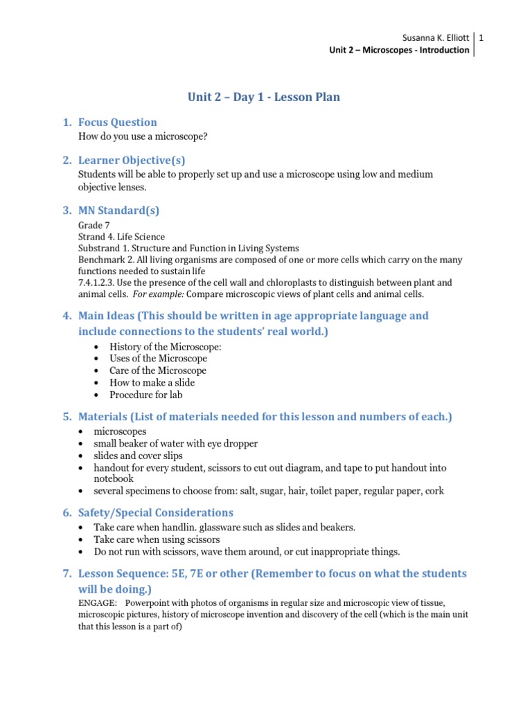 Middle School Microscope Lesson Plan | PDF | Microscope | Microscopy