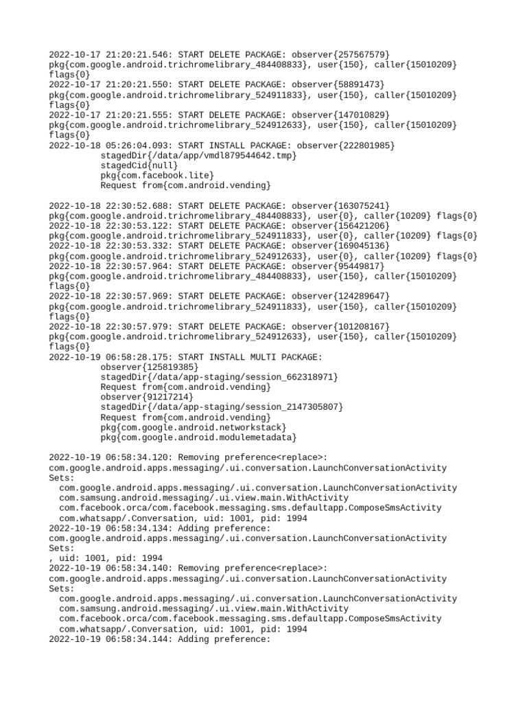 Android Package Install and Delete Logs | PDF | Operating System Technology | Unix