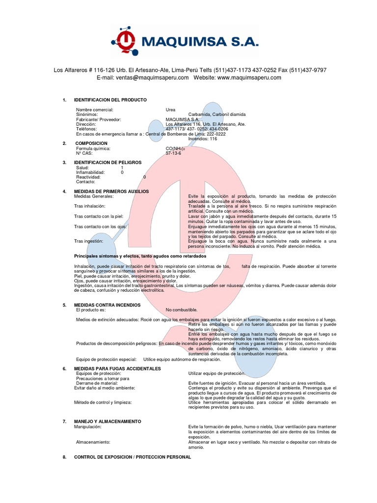 MSDS Urea Agricola | PDF | Corrosión | Combustión