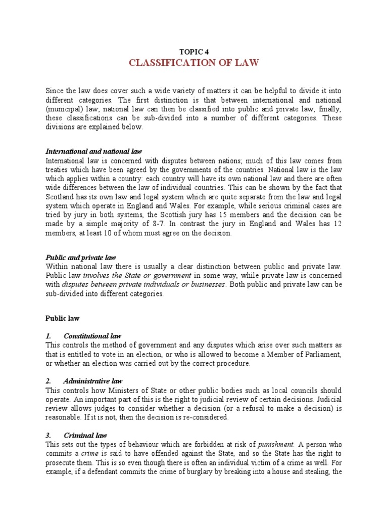 Topic 4 Classification Of Law Pdf Crimes Crime Violence