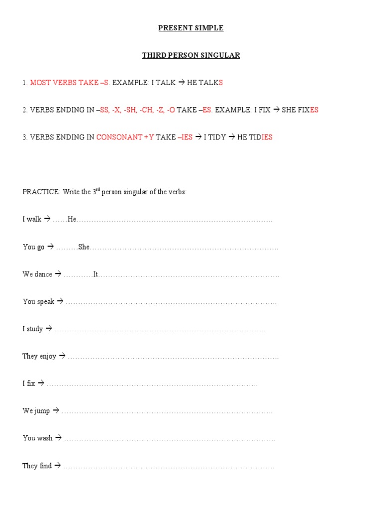 PRESENT SIMPLE Third Person Singular S | PDF