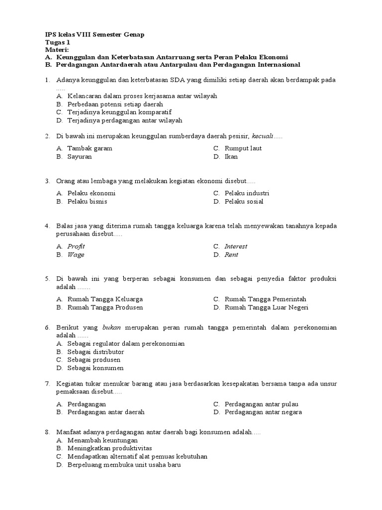 Soal Pilihan Ganda IPS Kelas 8 Di Bab 3 | PDF