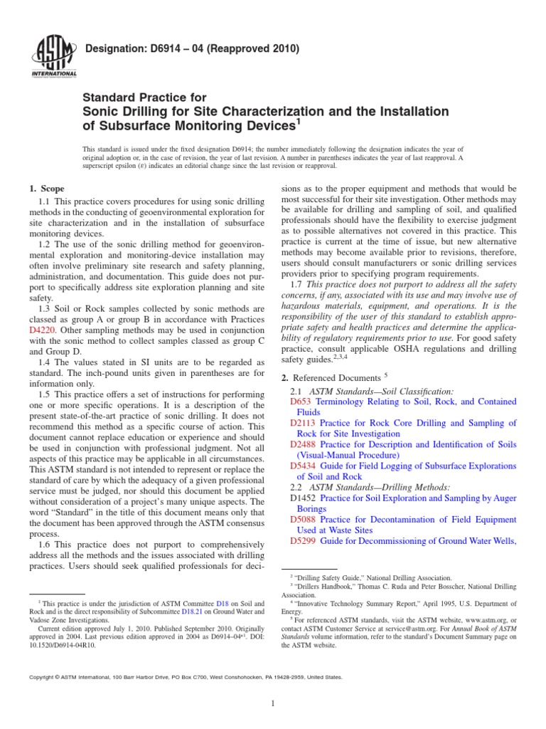 Sonic Drilling For Site Characterization and The Installation of Subsurface Monitoring Devices ...