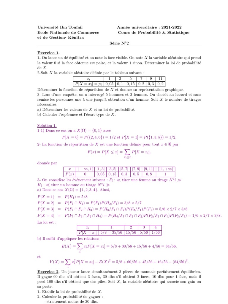 TD2 Proba 22 | PDF | Espérance mathématique | Variable aléatoire
