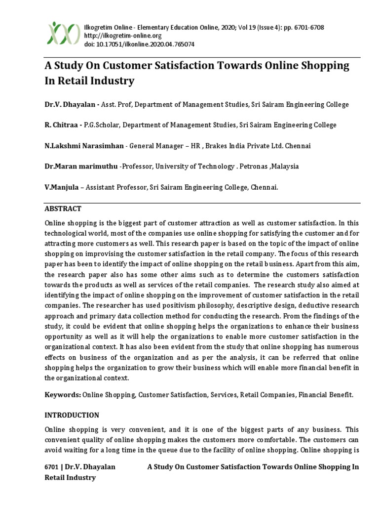 A Study On Customer Satisfaction Towards Online Shopping in Retail Industry | Download Free PDF ...