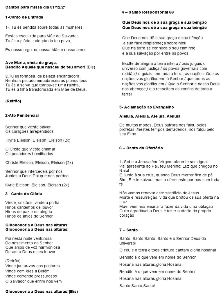 Cantos 31.12.21 | PDF | Maria, mãe de Jesus | Jesus