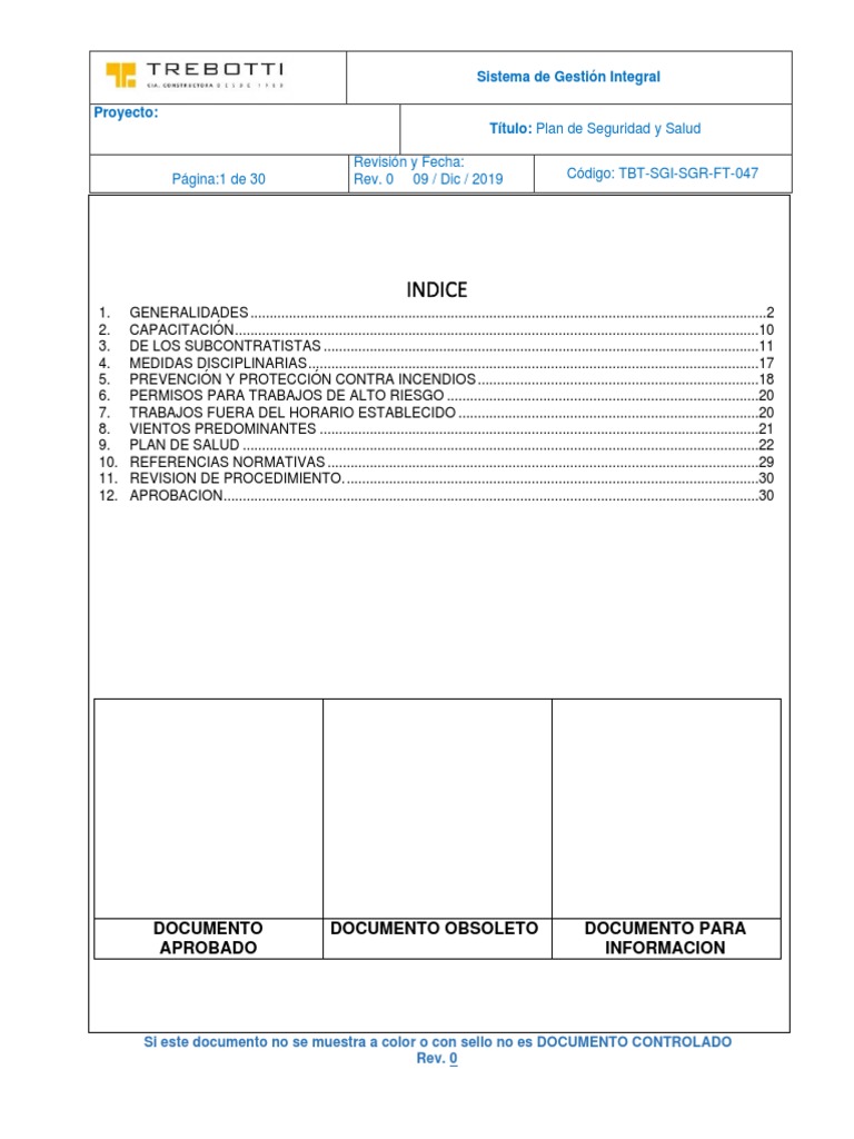 Tbt-Sgi-Sgr-Ft-047 Formato Plan de Seguridad y Salud | PDF