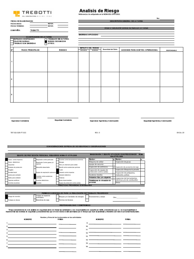 Tbt-Sgi-Sgr-Ft-015 Formato Analisis de Riesgo | PDF | Soldadura ...