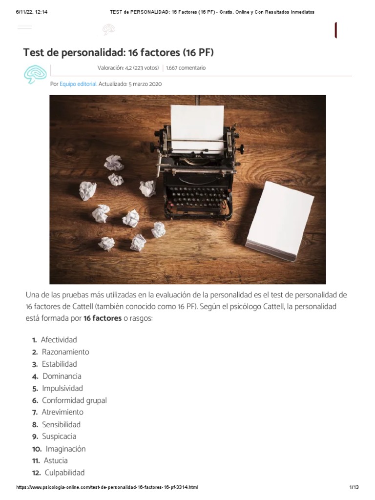TEST de PERSONALIDAD - 16 Factores (16 PF) - Gratis, Online y Con ...