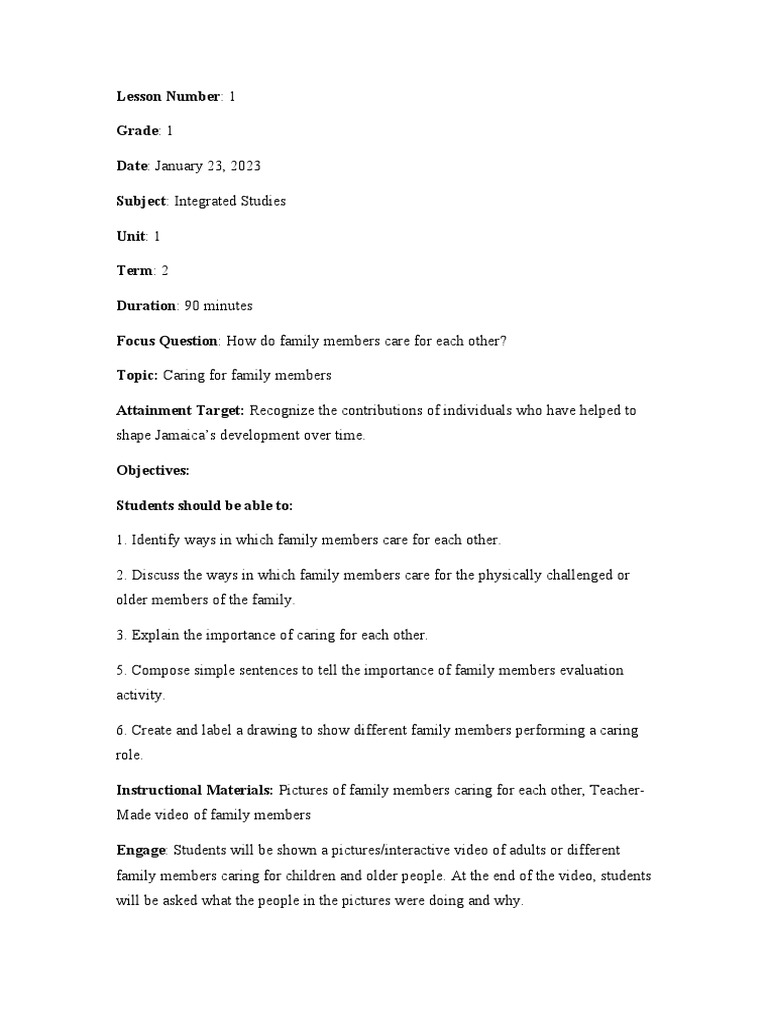 Grade 1 Integrated Studies Lesson Plan | PDF | Evaluation | Teachers